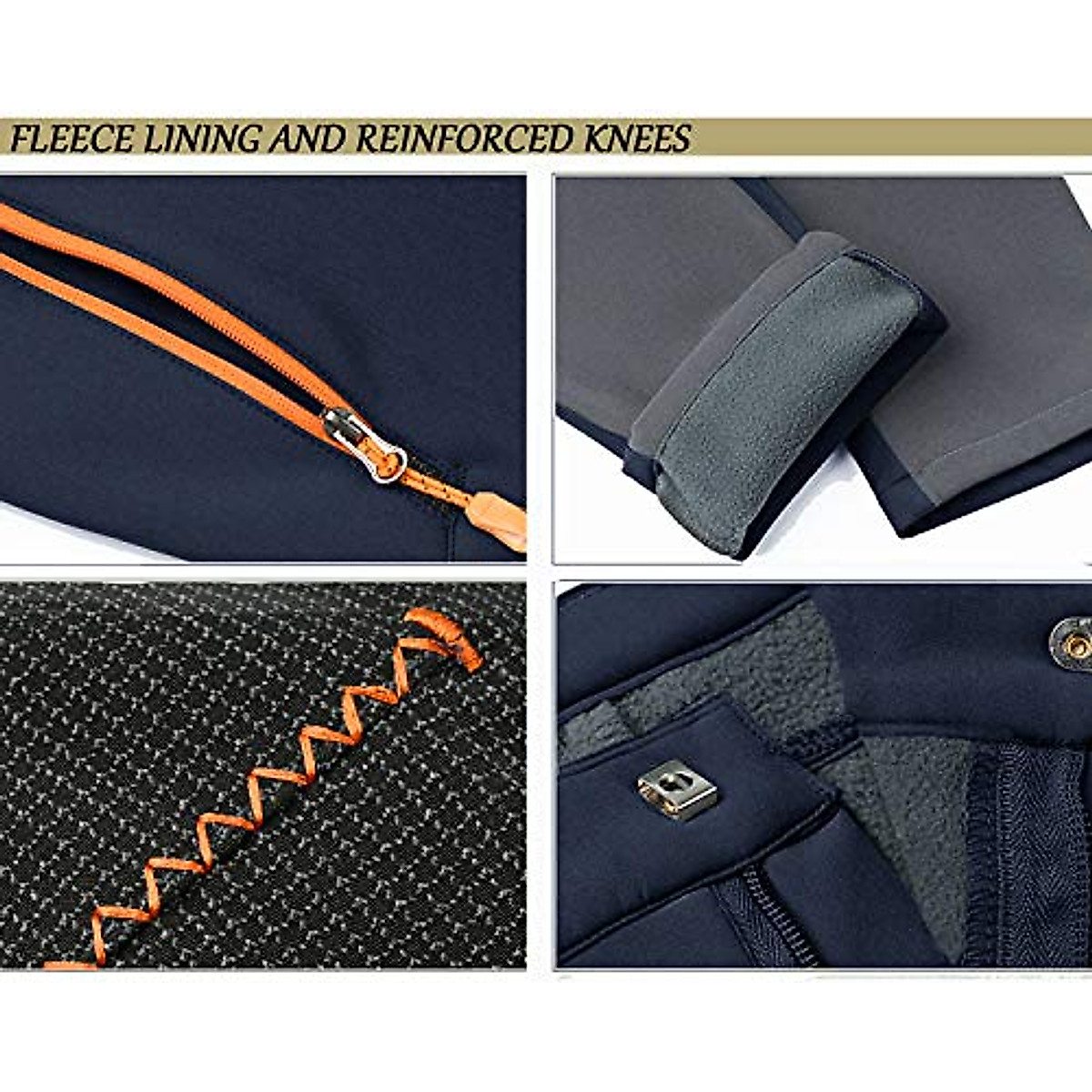 TACVASEN Men's Waterproof Pants Winter Pants Fleece Lined Pants Snow Pants Warm Pants Outdoor Pants Hiking Pants Navy