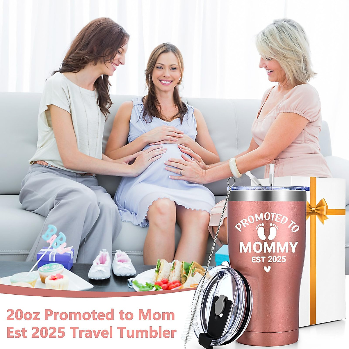 GINGPROUS Mothers Day Gifts for Mom, 20oz Promoted to Mommy Est 2025 Stainless Steel Travel Tumbler, Mothers Day Gifts for New Mom to Be First Time Mama Mommy Pregnancy Baby Shower, Rose Gold