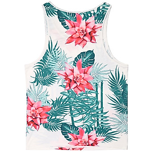 COOFANDY Men's Floral Tank Tops Sleeveless Tees All Over Print Casual Sport Loose Fit T-Shirts Hawaii Beach Tee Tops White M