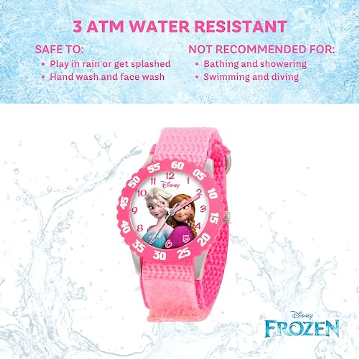 Disney Frozen Analog Watch, Time Teacher for Kids and Toddlers, Pink Bezel & Nylon Strap Watch