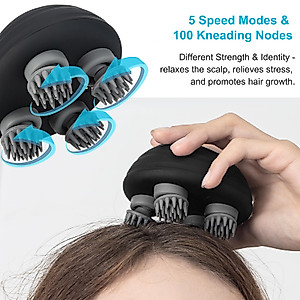 Electric Head Scalp Massager- Rechargeable, IPX7 Waterproof Cordless Scalp Massager w/ 100 Massage Nodes & 5 Speed Modes- for Scalp Stress & Body Pain Relief, Ideal Gifts for Women, Men, Pets (Black)