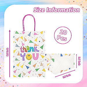 OFIHANLY 20Pcs 8.2" Small Thank You Party Favor Goodie Bags for Boy Girls Kids Birthday Cute Paper Treat Candy Return Gift Bags Bulk with Handles