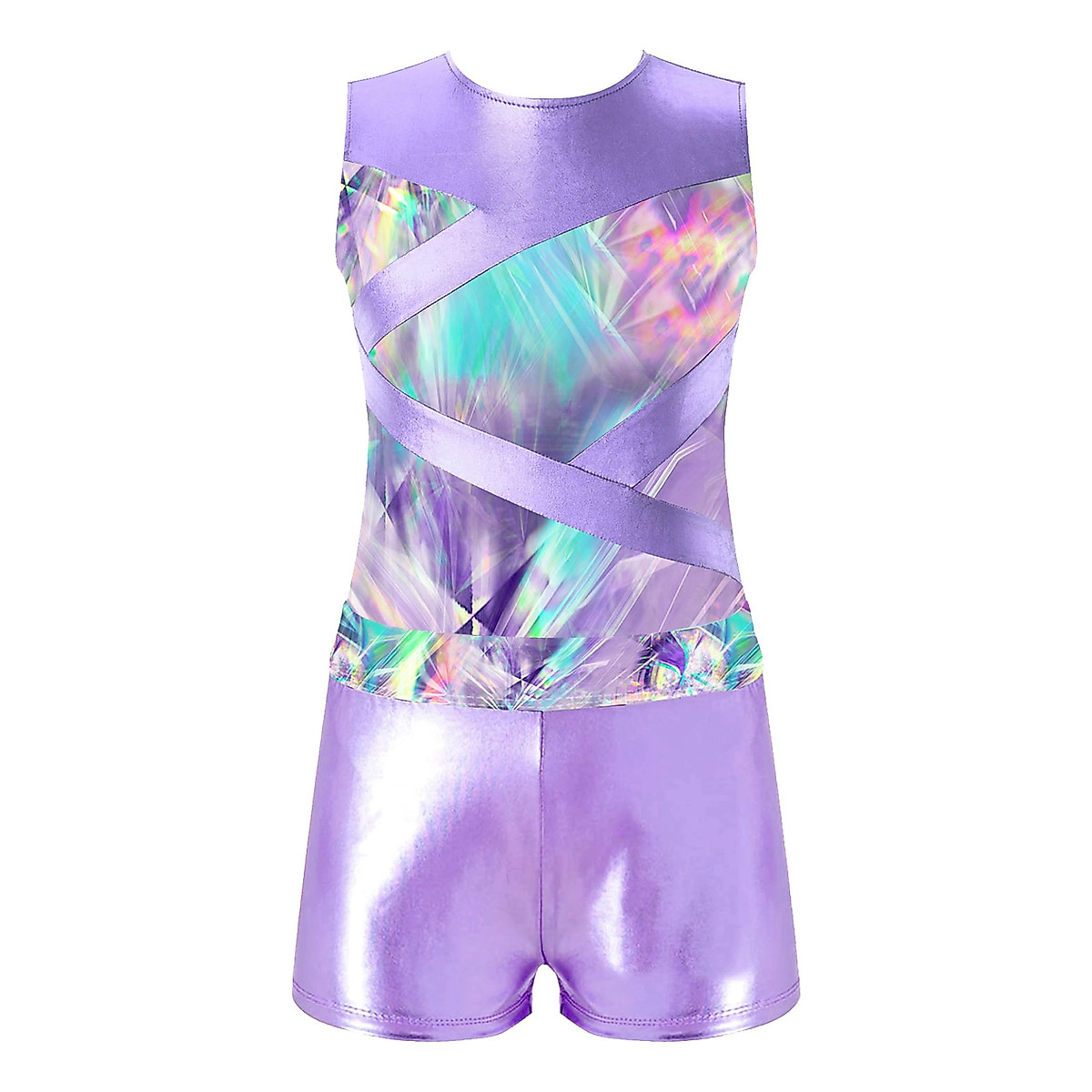 Nikiikoo Kids Girls Sparkly Gymnastics Leotards with Shorts Outfits Ballet Dance Biketard Gym Clothes Swimwear Lavender 12 Years