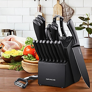 RAXCO Knife Block Set-Kitchen Knife Set,Knife Sets for Kitchen with Block & Sharpener,Black