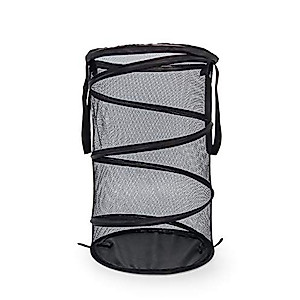 Camco Pop Collapsible Mesh Hamper Basket with Handles-Easy to Store and Clean, Perfect for Travel, Dorms, and More, Minimizes Moisture Caused Laundry Odors-Black (51977)