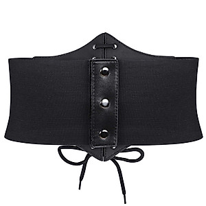 WHIPPY Women's Lace-up Corset Elastic Waist Belt, Tied Waspie Wide Belt for Women Halloween Costume, Black, XS