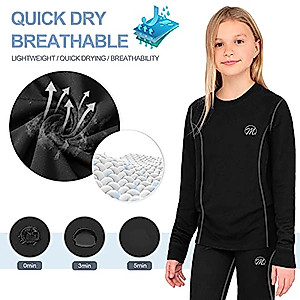 MEETWEE Kids Thermal Underwear Set Unisex Base Layer Boys Girls Fleece Lined Long Johns Black