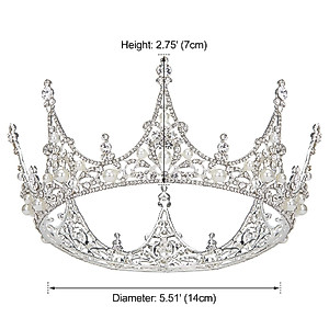 AW BRIDAL Crown for Women Queen Crown - Princess Crown Pearl Wedding Tiara Headpieces for Halloween Costume Party Prom Quinceanera Birthday Christmas Hair Accessories, Silver