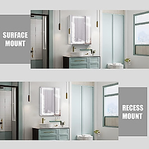 Janboe LED Medicine Cabinet,Bathroom Mirror Cabinet with Lights,24×28inch,Internal Light,USB Shaver Socket,3 Color,Dimmer,Demister,Detachable Side Mirror for Surface Mounted and Recess Mounted