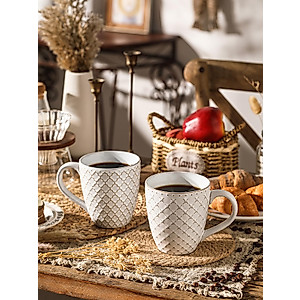 DOWAN Coffee Mugs Set of 6, 19 oz Large Mug, Ceramic Embossment Stoneware Tea Cups with Handle for Men Women, Handcrafted Mug Gift Set, Housewarming Wedding Gift