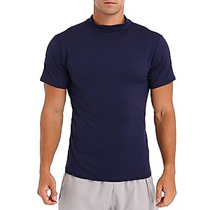 Hularka Men's Short Sleeve Thermal Turtleneck T-Shirt Undershirt Casual Slim Fit Basic Tops Blue X-Large