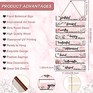 Yookeer Set of 9 Pcs Inspirational Pink Floral Wall Decors Wooden Hanging Positive Word Quotes Signs Blessed Wall Art Decoration for 2025 Nurse CNA Week Gifts Teen Girls Women Bedroom Nursery Room