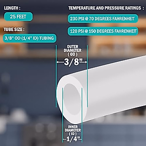 Metpure 3/8" OD NSF Certified 25 Feet Length Tubing for Reverse Osmosis De-ionized Water Filtration Systems, Refrigerators, and Other Appliances (3/8" OD, 25', White)