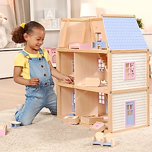 Melissa & Doug Modern Wooden Multi-Level Dollhouse With 19 pcs Furniture [White]