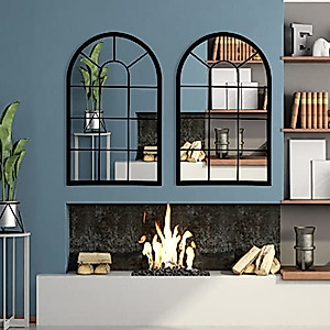 HQiJun Wall Mirror Window Decorative Mirrors Arched Farmhouse for Living Room Bedroom Entryway Bathroom Vanity (19.7” x31.5” x0.9”)