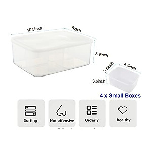 KNC Food Storage Containers with Lids Airtight,Reusable Fresh Produce Fruit Storage Organizer, Refrigerator Food Fresh Box with 4 detachable small boxes for Storing Fish, Meat, Vegetables,Grain