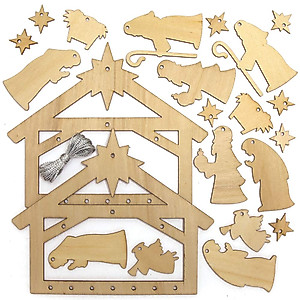Baker Ross AX578 Nativity Wooden Mobile Kits - Pack of 2, Christmas Decorations for Kids to Decorate and Display, Ideal Kids Arts and Crafts Project