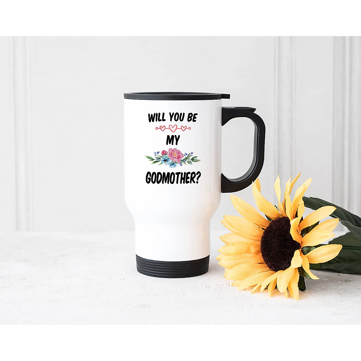 Casitika Godmother Proposal Gift. Will You Be My Godmother 14 Oz Travel Mug. Cup For God Mother.