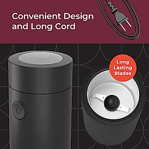 MuellerLiving Electric Coffee Grinder for Spice, Nut, Herbs and Coffee Beans, Sharp Blade, Stainless Steel - Black