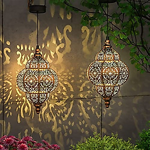 Hapjoy Hanging Solar Lights Outdoor Garden Decor Solar Lantern Waterproof Plastic Moroccan Outdoor Decorations for Patio Pathway Yard Backyard Garden Decorative (1 Pack, Bronze)