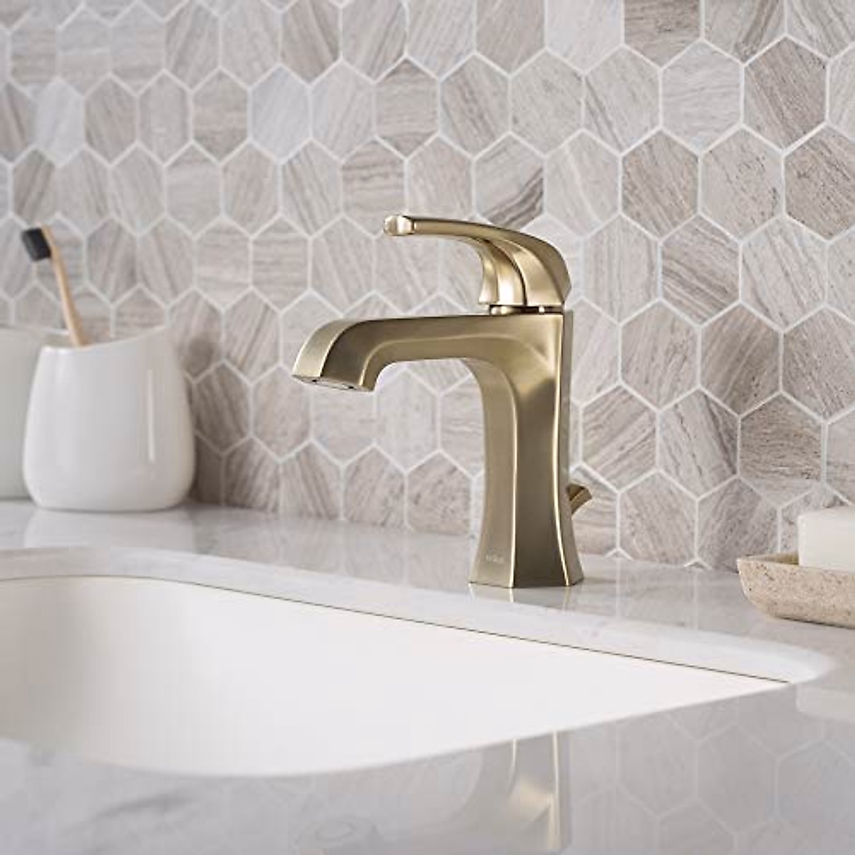 KRAUS Esta Single Handle Basin Bathroom Faucet with Lift Rod Drain in Brushed Gold, KBF-1211BG