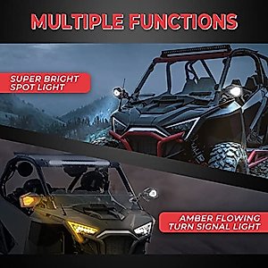 KEMIMOTO UTV Side Mirrors with Turn Signal & Spot Light for 1.6"-2" Roll Bar, Heavy Duty Aluminium Multi-Adjustment UTV Mirrors Compatible with Polaris RZR Kawasaki Mule Pioneer Talon Can Am X3 CFMOTO