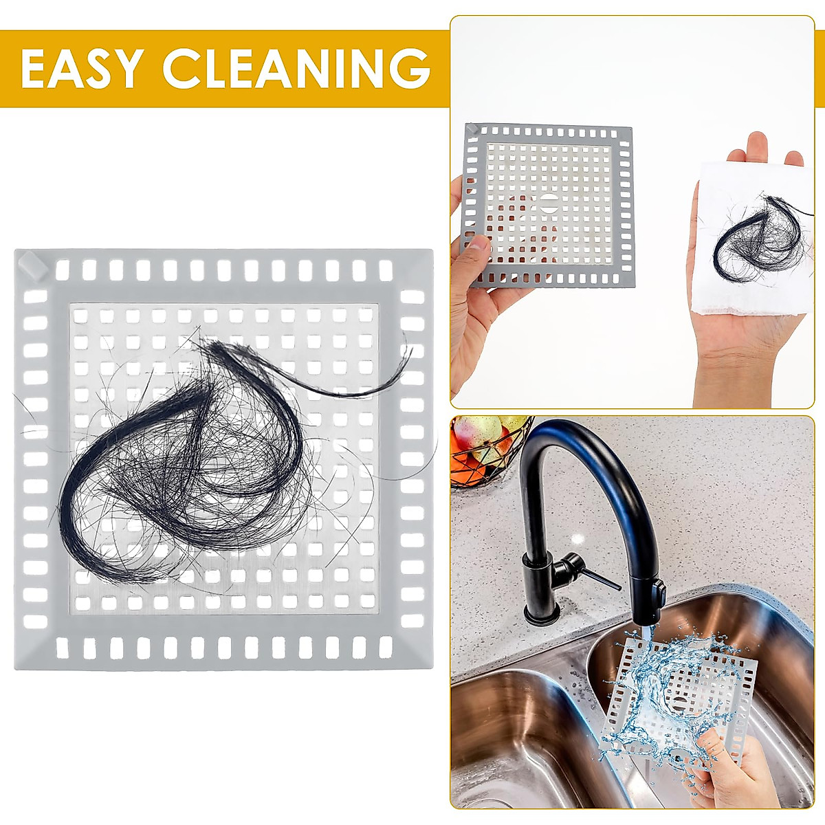 COMNICO Shower Drain Strainer Hair Catcher 4.8inch Stainless Metal Silicone Strainer Filter Cover Protector Bathtub Stopper for Bathroom Kitchen Floor Drain