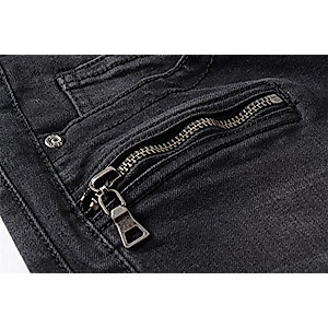 ZLZ Black Biker Jeans for Men Slim Fit, Men's Comfy Stretch Ripped Distressed Biker Jeans Pants Rock, Designer Jeans, Size 36