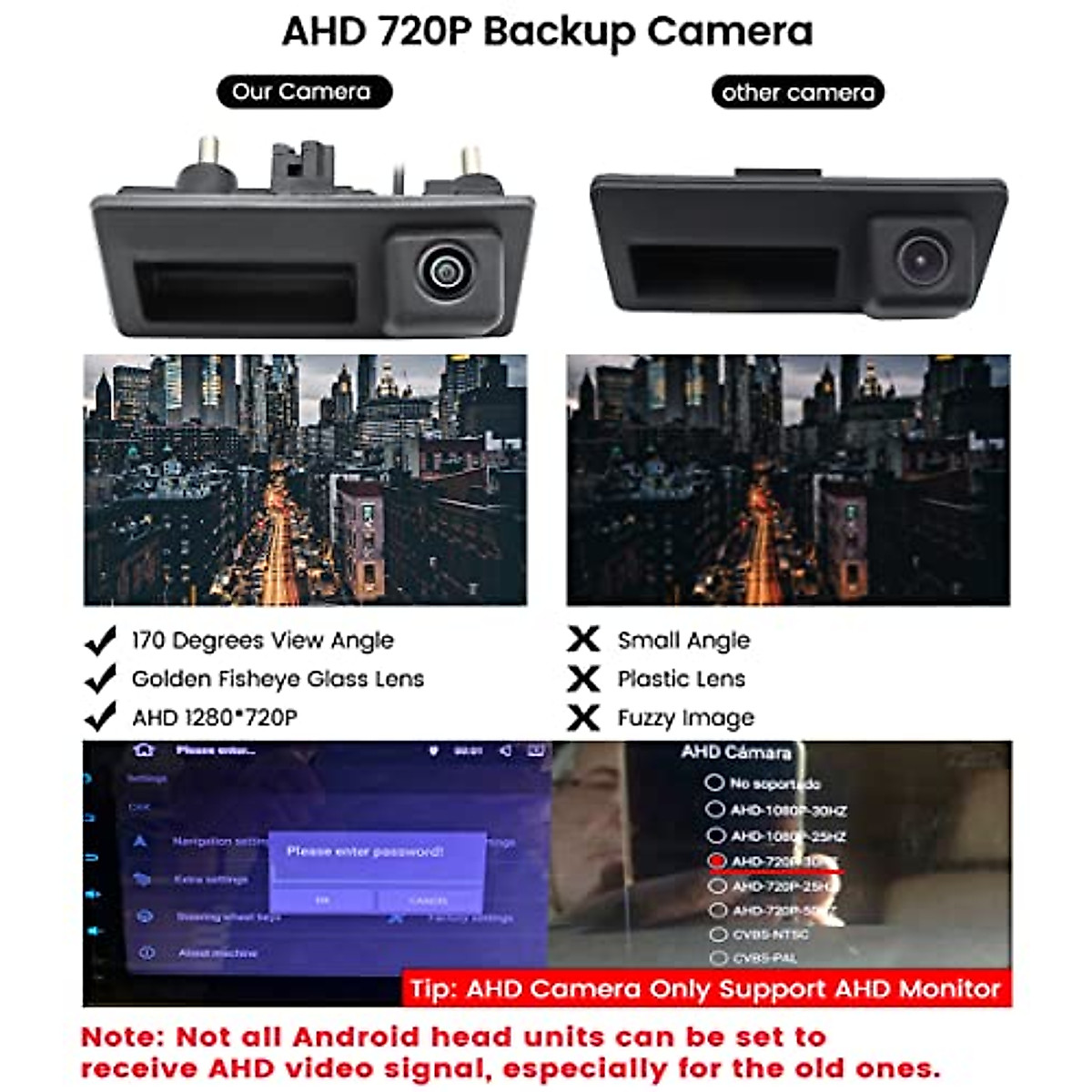 Vehicle HD 720P Backup Camera for Audi A4L A5 A3 Q3 Q5 RS6 for VW Passat Tiguan Jetta Sharan Touareg Lavida Skoda, Car Rear View Trunk Handle Camera