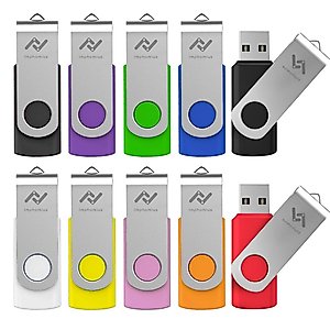 Imphomius 16GB 10 Pack USB Flash Drive Thumb Drives with Led Indicator Light 16 GB Swivel Memory Storage Backup Stick with Keychain for Computer/Laptop/PC (Multicolored)