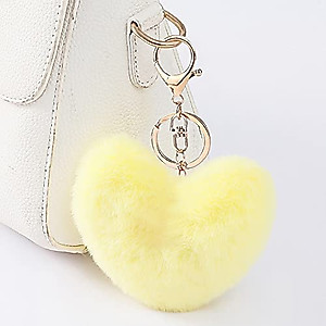 HSYHERE Lady Girl Cute Peach Heart Fur Ball Keychain Creative Love Pendant Car Keychain Backpack Peach Heart Pendant Pendant Metal Key Ring-Pink