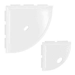 Questech Décor 8 Inch Corner Shower Shelf and 5 Inch Shower Caddy Foot Rest, Metro Lugged Back for New Construction, Mounted Bathroom Shower Organizer, Bright White Polished