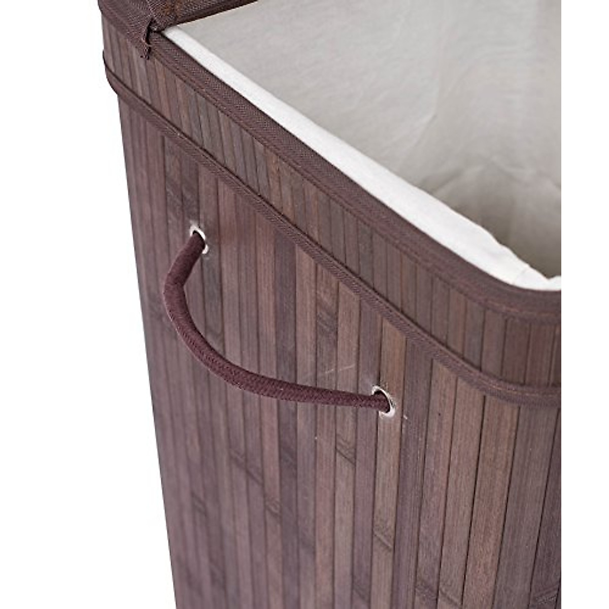 BirdRock Home Square Laundry Hamper with Lid and Cloth Liner - Bamboo - Espresso - Easily Transport Laundry Basket - Collapsible Hamper - String Handles
