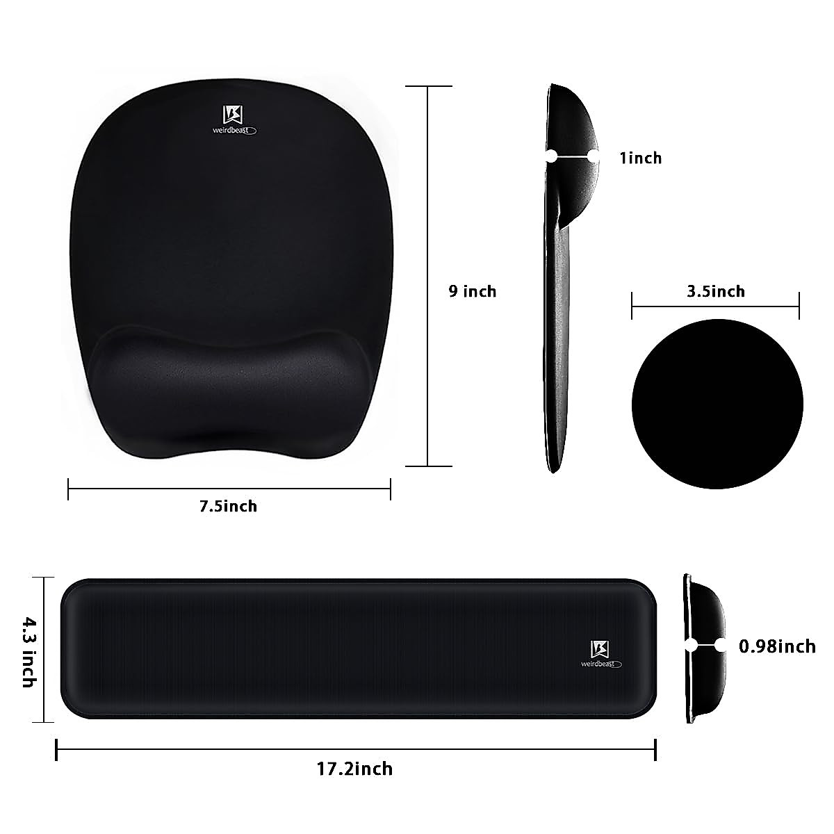 Ergonomic Keyboard Wrist Rest Pad and Mouse Pad Hand Support for Laptop Computer Wrist Rest Support Cushion Memory Foam Set for Office Gaming Easy Typing - Black