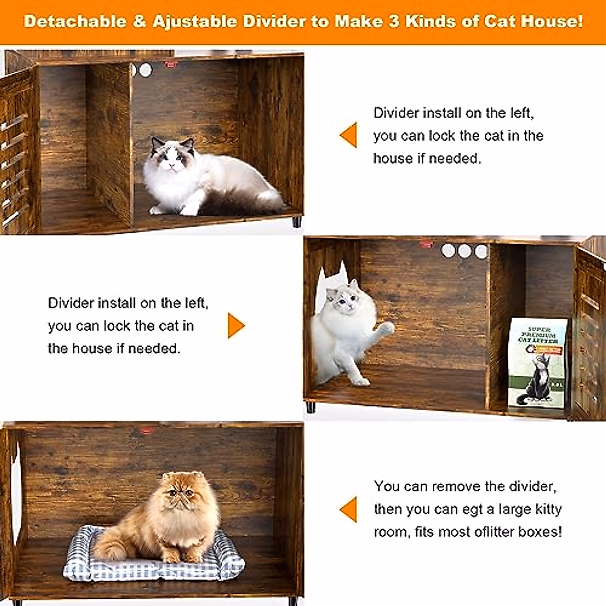 EasyCom Litter Box Enclosure, Hidden Cat Tree Tower Furniture for Indoor House, Modern Wooden All-in-one Cat Litter Cabinet with Scratching Post and Condo, Brown