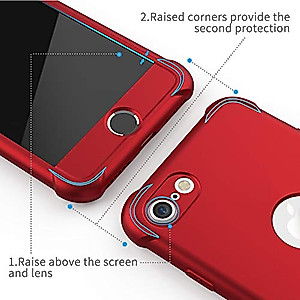 ORETECH Designed for iPhone SE 2022 Case with[2 x Tempered Glass Screen Protector] 360° Full Body Protection iPhone 2020 Case Cover Hard PC Soft Rubber Silicone for iPhone SE 3rd Generation - Red