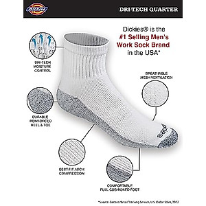 Dickies Men's Big & Tall Dri-Tech Moisture Control Quarter Socks, Available in M-XXL (6, 18, White (12 Pairs), XX-Large