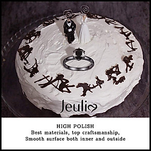 Jeulia Black Rings for Women Mens 925 Sterling Silver Solitaire Black Diamond Rings Bridal Set Wedding Engagement Anniversary Promise (8.5(U.S))