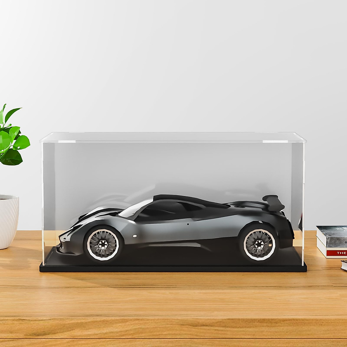Clear Acrylic Display Case with Black Acrylic Base for 1:24 or 1:32 Scale Vehicle Model, Simple Self-Assembly Dustproof Showcase, Display Box for Diecast Cars,Collectibles(10x6x4 inch;25x15x10 cm)