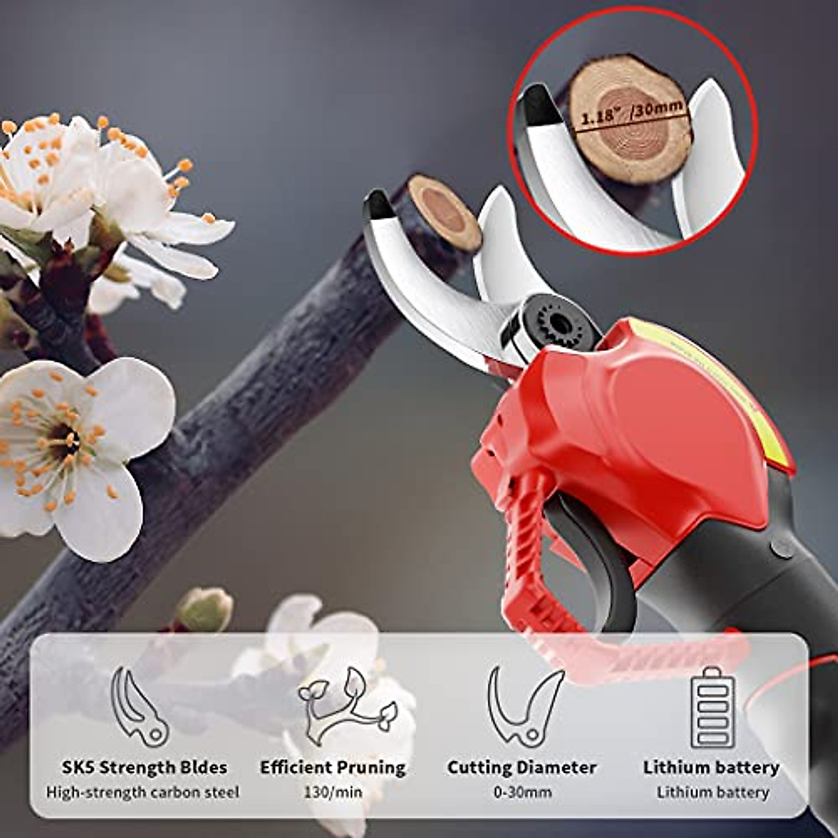 Dragro Electric Pruning Shears Professional Cordless Electric Pruning Battery Powered, Tree Branch Pruner with 2 PCS Rechargeable 2 Ah Lithium Battery - 30mm (1.2inch) Cutting Diameter