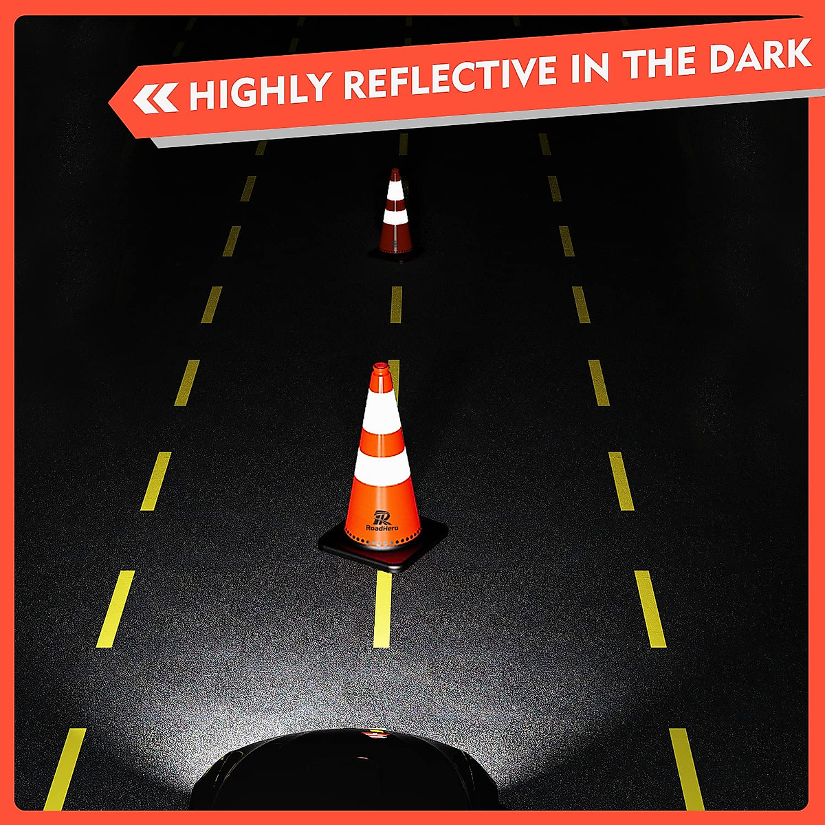 RoadHero 12 Pack Traffic Safety Cones 28 Inch, PVC Cone with Black Weighted Base, Orange Cones with Reflective Collars for Parking Lot, Road Safety, Construction Events