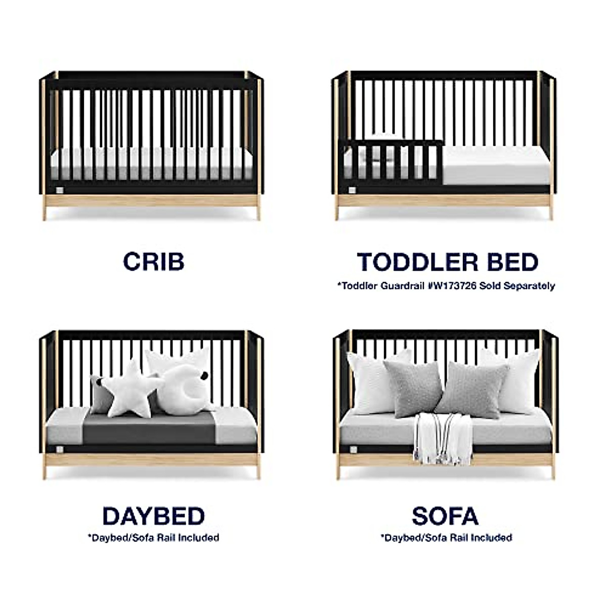 babyGap by Delta Children Tate 4-in-1 Convertible Crib - Greenguard Gold Certified, Ebony/Natural