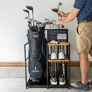 Teal Triangle Freestanding Golf Club Organizer, Stylish Heavy Duty Garage Storage Floor Stand, Holds 1 Golf Bag Shoes Clubs Balls and More