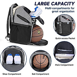 Basketball Bag, Basketball Backpack with Ball Compartment Basketball Accessories Large Capacity Basketball Equipment Bag Soccer Bag Sports Gym with Shoe Compartment Fits Soccer & Volleyball Football