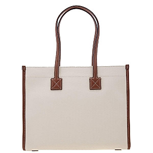 BURBERRY Freya Small Two-tone Canvas And Leather Tote In Natural/Tan
