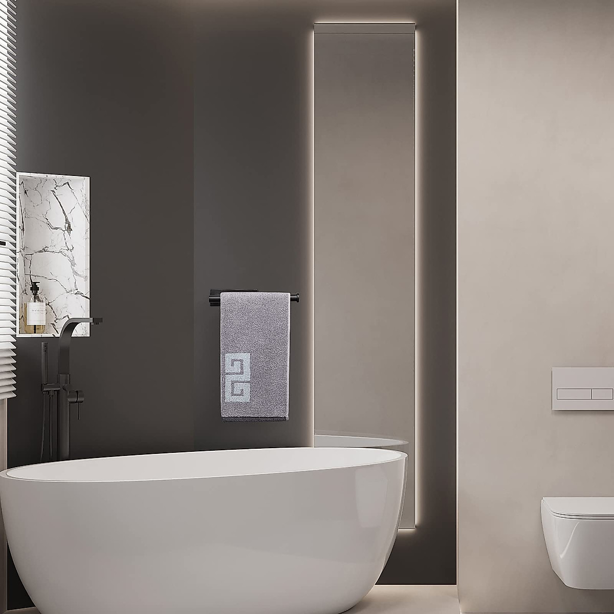 NearMoon Self Adhesive Hand Towel Holder/Towel Ring, Stainless Steel Hand Towel Bar Rustproof Stick on Wall-Towel Rack for Bathroom/Kitchen, Adhesive and Wall Mounted (1, Matte Black)