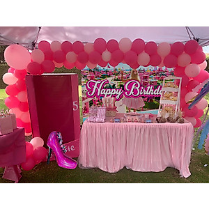 GUOJLONG Pink Princess Photography Backdrop Movie Themed Birthday Background for Girls Kids Paradise Birthday Banner Baby Shower Photography Party Supplies (5x3ft)