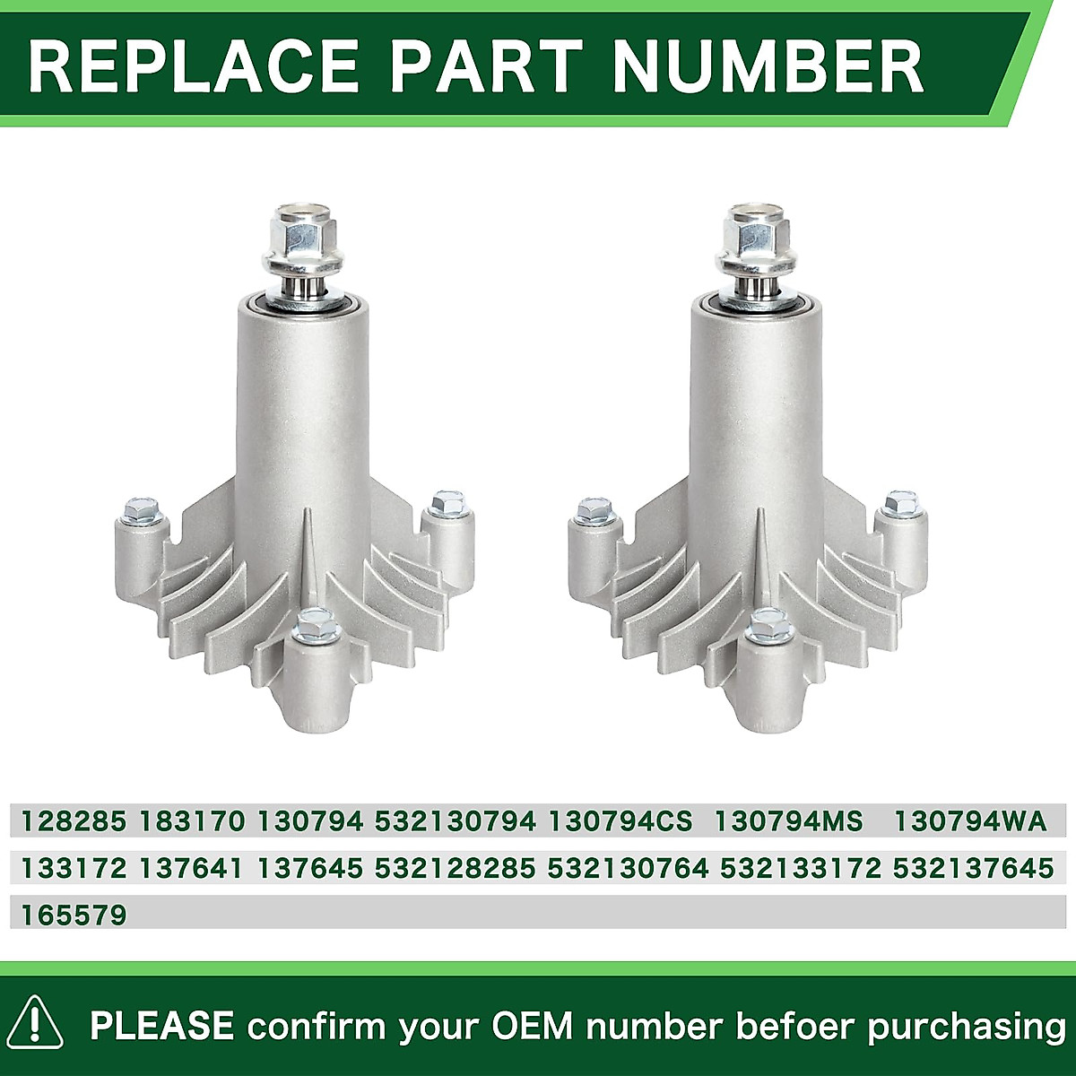 TENGMUJX 2 Pack Spindle Assembly Replaces AYP 130794 532130794 128285 with 3 Mounting Bo LTS and Blade Mounting B OLT, Mounting Holes are Threaded