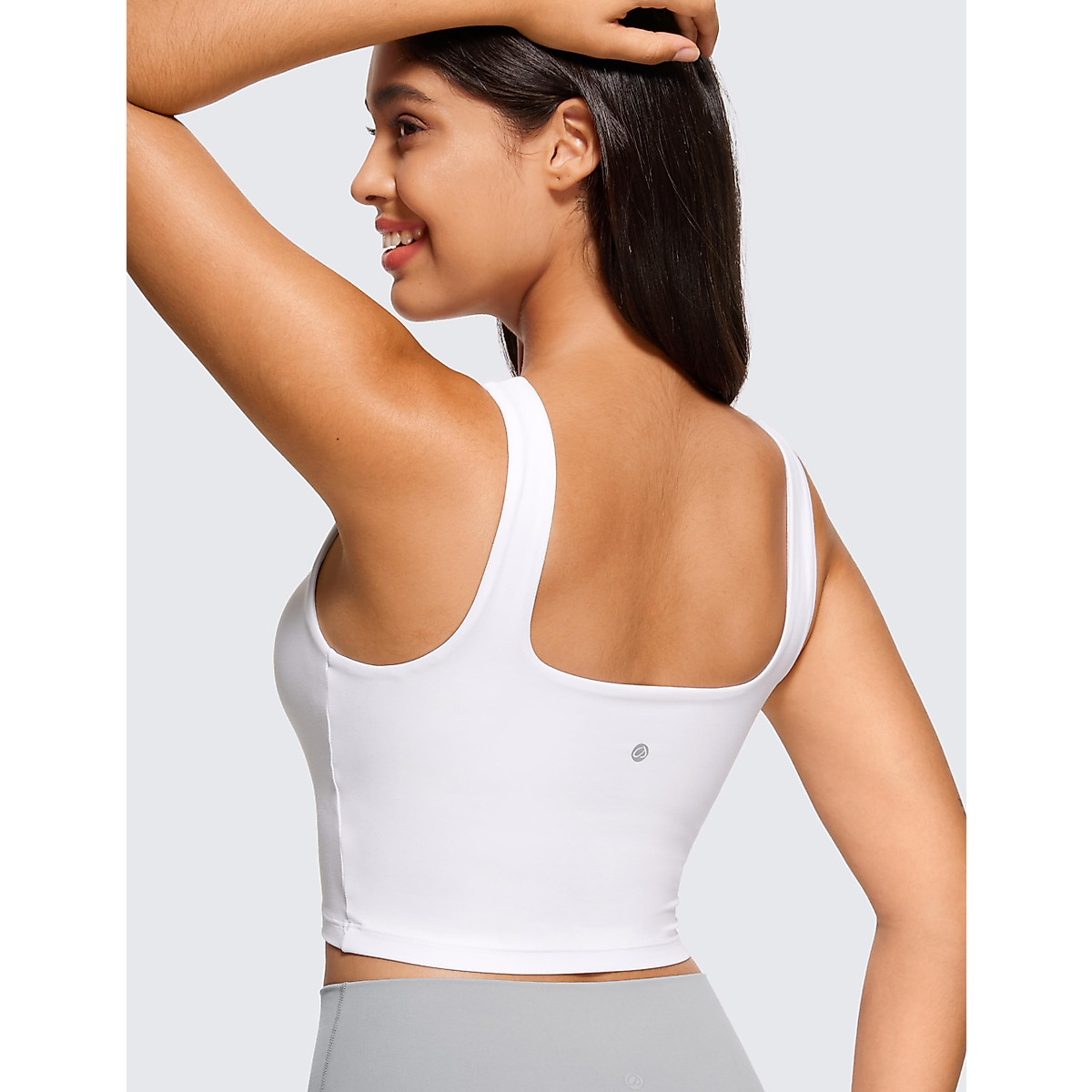 CRZ YOGA Butterluxe Womens Square Neck Longline Sports Bra - Workout Crop Tank Tops Padded with Built in Shelf Yoga Bra White Medium