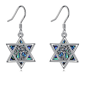 YFN Star of David Earrings Sterling Silver Tree of Life Dangle Earrings Abalone Shell Jewish Jewelry Gifts for Women Star Of David Jewelry for Hanukkah